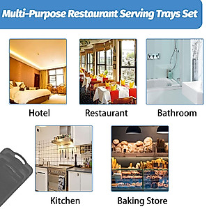 LEEHOWA 3 Pack 14 inches Plastic Tray with Handles Rectangle Serving Set, Multipurpose Waterproof, Non Slip Trays for Food, Parties, Coffee Table, Buffets, Breakfast(Black Wood Grain)