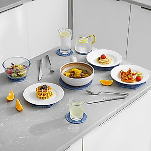 Silicone Trivet Mat, Kitchen Multipurpose countertop Protector Mat,Kettle,Pan,Cup,Bowls and Saucers,Heat Resistant Non-Slip Silicone Mat for Dining Table-Blue(Trivet Mat x 4+Coasters x 2)