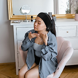 Framendino, 100 Pack Black Disposable SPA Headband Non-Woven Facial Headbands Stretch Soft Skin Care Hair Band with Convenient Closure for Women Girls