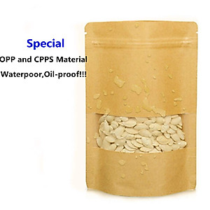 Kraft Heat Sealable Stand Up food Pouches Paper Mylar Bags With Clear Window And Zip Lock,Heavy Duty Decorative Resealable Recycled For DIY Homemade Chips Favor Cookies Christmas (50pcs 4x6+2.4 inch)