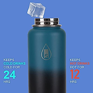 Smartlee Insulated Water Bottle with Straw & Spout Lid - 32oz Leak-Proof Vacuum Insulated Water Bottle with Strainer Thermos Sports Water Bottle (Green-Black Gradient)