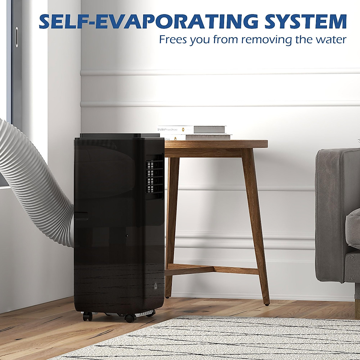 HOMCOM 8000 BTU Portable Air Conditioner for Rooms Up to 345 Sq. Ft., 5-in-1 AC Unit with Dehumidifier, Cooling Fan, Auto, Sleep & Remote, 24H Timer On/Off, Window Installation Kit, Black