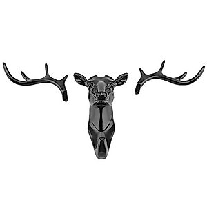 Hanger Rack Deer Hook, Deer Hook Holder, Wall Mount Plastic Antler Hook for Living Room Wall Decoration Home Room Decor Bathroom(Black)