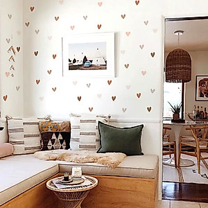 funlife 72 PCS Boho Wall Decals Peel and Stick, Muted Boho Hearts Wall Stickers, Pastel Hearts Wall Art Stickers for Kids Room Bedroom Playroom Nursery Room, 2.79" x 2.36"