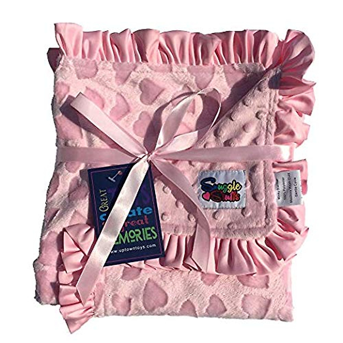 Snuggle Stuffs Baby Girls Reversible Minky Velboa Stroller Blanket (Pink Heart)
