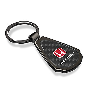 iPick Image Compatible with Honda Red Accord Real Black Carbon Fiber Gunmetal Black Metal Teardrop Key Chain