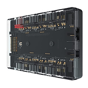 Masterfan Fan Hub ARGB 3 Pin PWM Hub 1 to 6 Port Addressable RGB Lighting with Magnetic backplane Splitter 5V/3PIN RGB Case Fan Hub