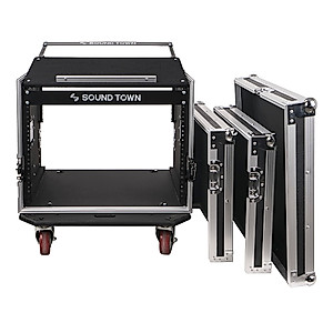 Sound Town Enhanced Thickness 1/2” (12mm) Plywood 8U Audio Rack/Road ATA Case with 11U Slant Mixer Top, 20’’ Rackable Depth, Casters, 8 Space Size, Pro Tour Grade (STMR-8UW)