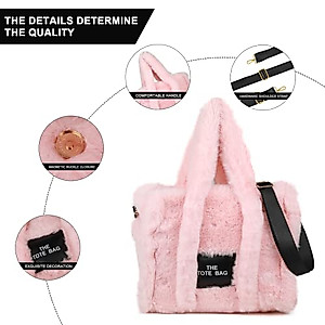 JQAliMOVV The Tote Bags for Women, Fluffy Tote Bags Top-Handle Crossbody Handbag Trendy Plush Tote Bag for Travel Work (Pink)