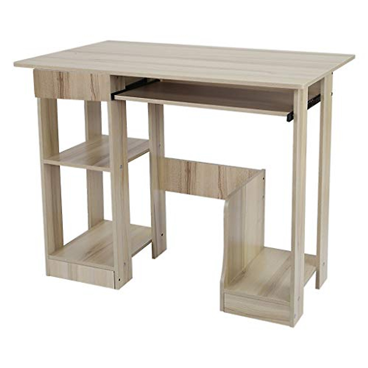 Computer Desk, Study Writing Table for Home Office, Modern Simple Style Desktop Computer Desk with Storage Shelves and Pullout Keyboard Tray, Compact Laptop PC Workstation (Beige, 35.4×18.9×28.3in)