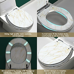 Round Toilet Seat white marble stone texture decorative Resin Toilet Seat with Quietly Close Quick Release Hinges Decorative Toilet Seat with Cover Easy to Clean and Install