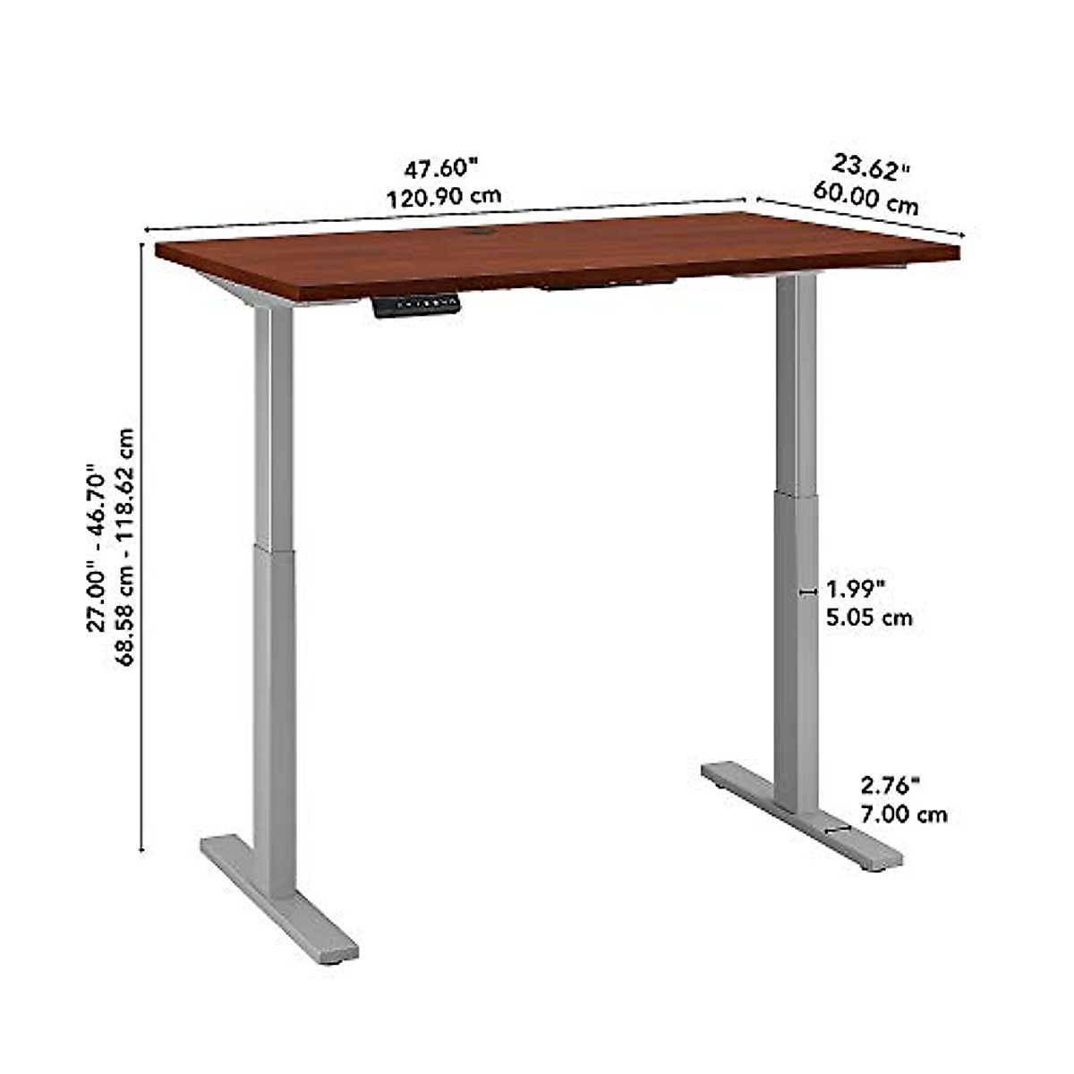 Bush Business Furniture Move 60 Series Height Adjustable Standing Desk, 48W x 24D, Hansen Cherry with Cool Gray Metallic Base