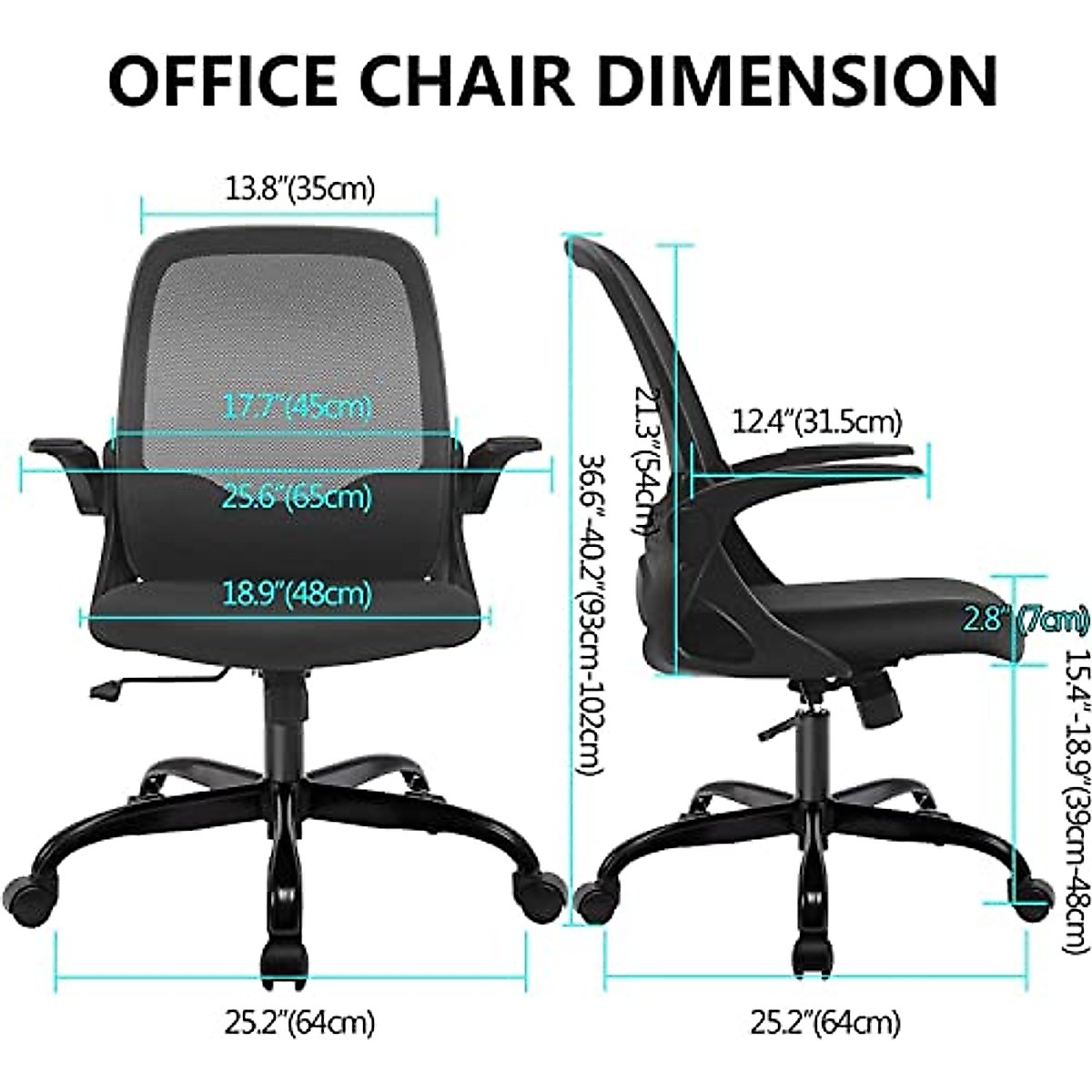 KERDOM Office Chair, Ergonomic Desk Chair, Breathable Mesh Computer Chair, Comfy Swivel Task Chair with Flip-up Armrests and Adjustable Height