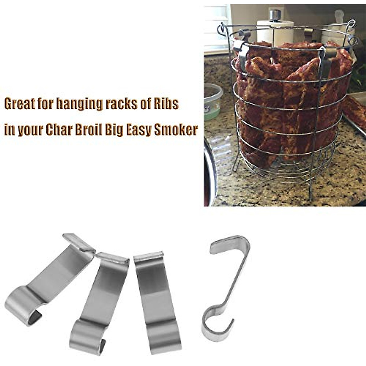 PETKAO Turkey Fryer Replacement Parts for Char Broil Big Easy Turkey Fryer Accessories & Char Broil Big Easy, Oilless Turkey Fryer, Char-Broil Bunk Bed Basket, Leg Rack & Rib Hooks, Stainless Steel