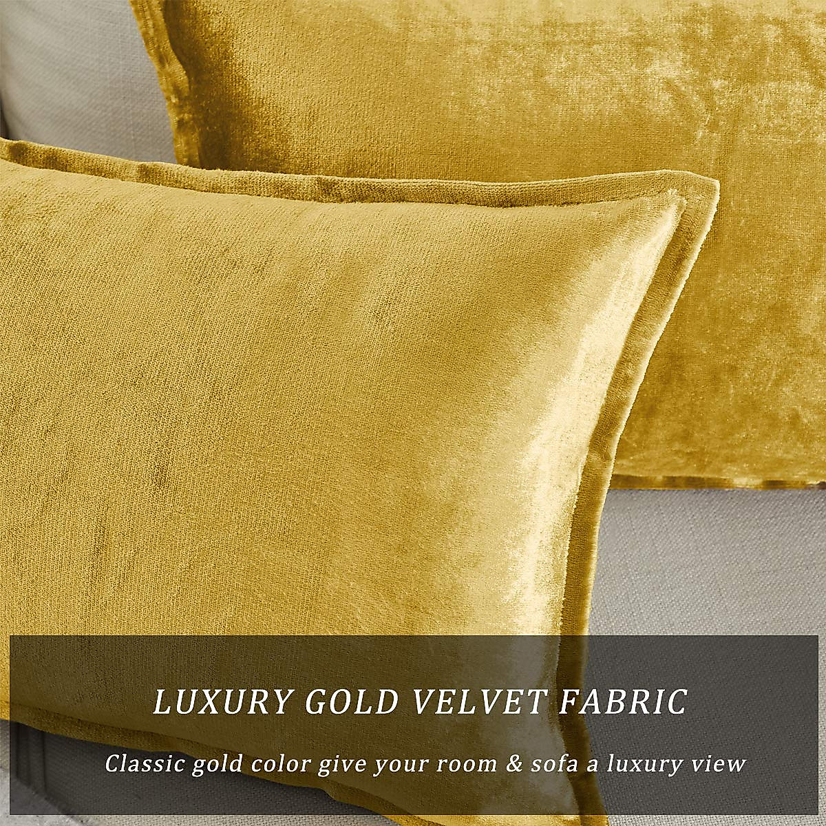 GIGIZAZA Gold Velvet Decorative Lumbar Throw Pillow Covers 12x20 Oblong Couch Sofa Pillow Covers Pack of 2