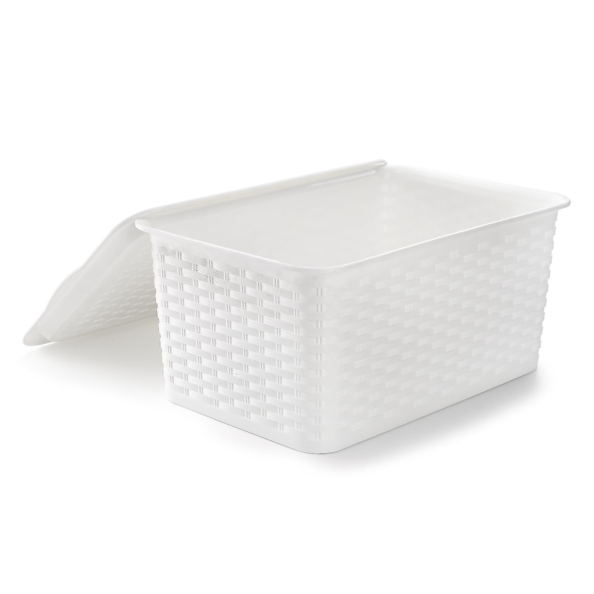 Dicunoy 3 Pack Lidded Storage Bins, Stackable Bathroom Storage Baskets with Lids, Small White Plastic Pantry Organizer with Handle for Kitchen, RV, Lockers, Classrooms, School, Toys, 11" x 7" x 5"