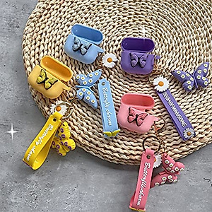 YQG Compatible with Airpods 3rd Gen 2021 Case Cover, Cute 3D Butterfly Fashion Cartoon Liquid Silicone Kids Teens Cases with Fun Cool Keychain for Apple Airpods 3rd Generation Charging Case (Purple)