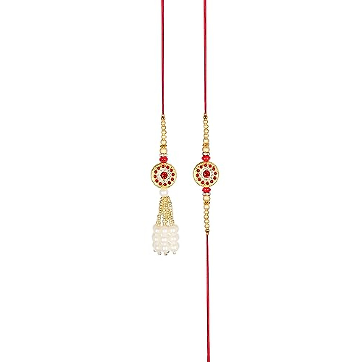 CHERKRAFT Lumba Rakhi For Brother & Bhabhi Set/Bhaiya Bhabhi Rakhi Thread Jodi Kundan Combo Rakhi (Design 1, Standard)