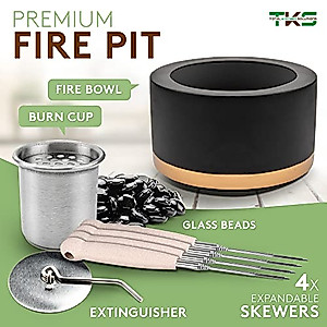 TKS Tabletop Fire Pit Indoor and Outdoor Use Fireplace with 4 Skewers Mini Personal Fire Pit Great for Roasting Marshmallows (Black/Gold)