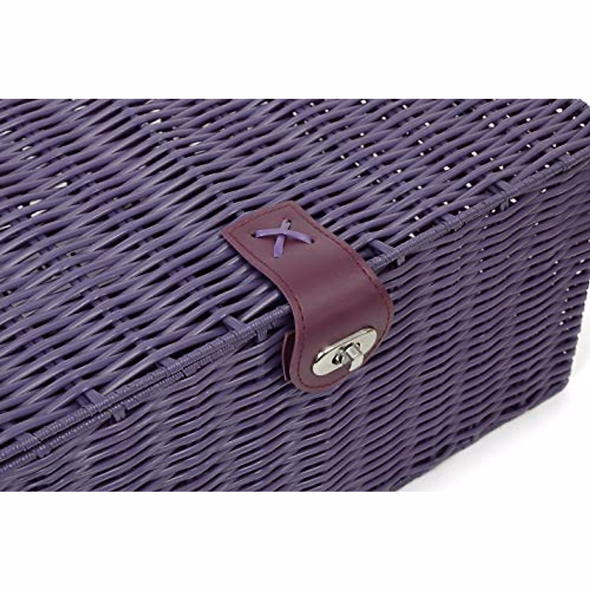 ARPAN Large Resin Woven Storage Basket Box with Lid & Lock, Purple