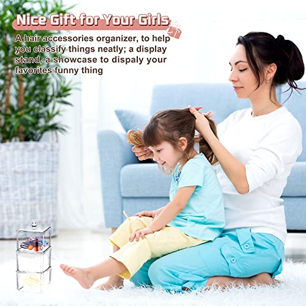 Hair Accessories Organizer, 9 Pieces Stackable Organizer Holder Storage with Lids Acrylic Clear Hair Tie Organizer Bathroom Hair Bow Containers for Girls Headband Scrunchie Makeup Accessory Organizing