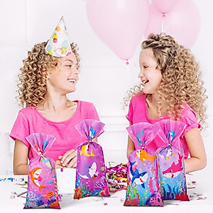 Hotop 100 Pcs Cute Baby Pink Shark Cellophane Bags Pink Shark Gift Treat Bags Plastic Goodie Candy Bags with 150 Ties Shark about 27.5 X 12.5 cm