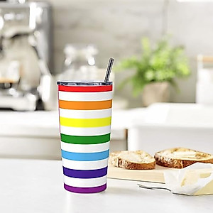 IYERSKD LGBT American Pride Rainbow Flag 20 oz Stainless Steel Tumbler Vacuum Insulated Leakproof Travel Mug for Car Office Gym