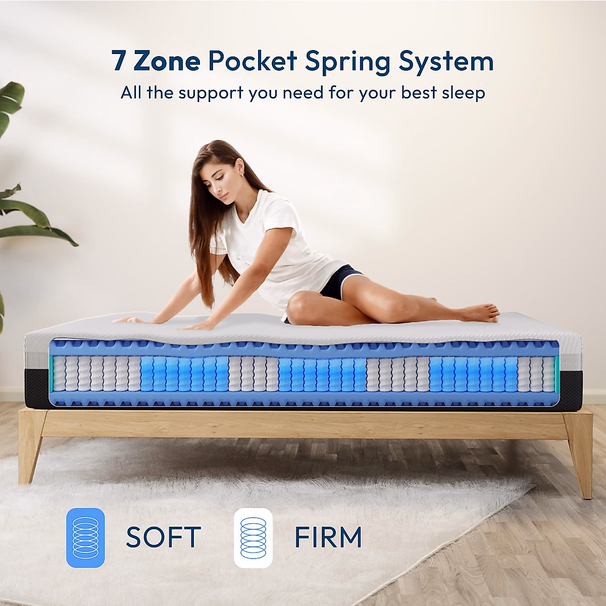 Sleephome Queen Size 12 inch Hybrid Pocket Spring & Cool Gel Memory Foam Mattress, Pressure Relieving, Medium, CertiPUR Certified, Fiberglass-Free Mattress, Queen Size Mattress Bed in a Box