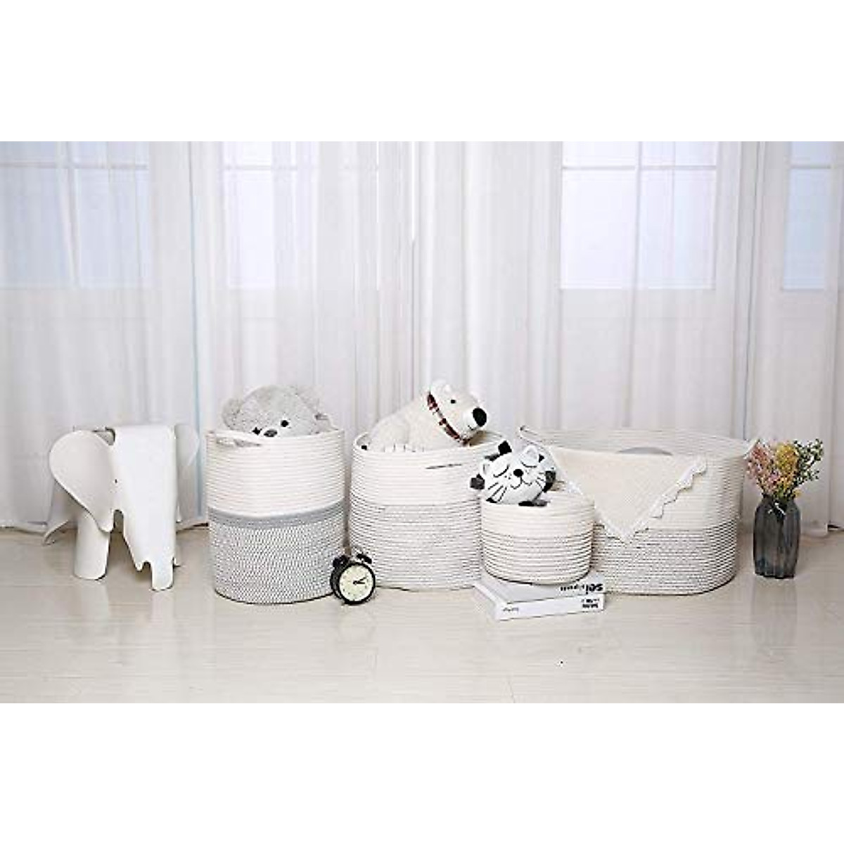 INDRESSME XXX Large Woven Rope Basket (Set of 2)-Storage Basket with Handles Decorative Hamper for Blankets Pillows or Laundry