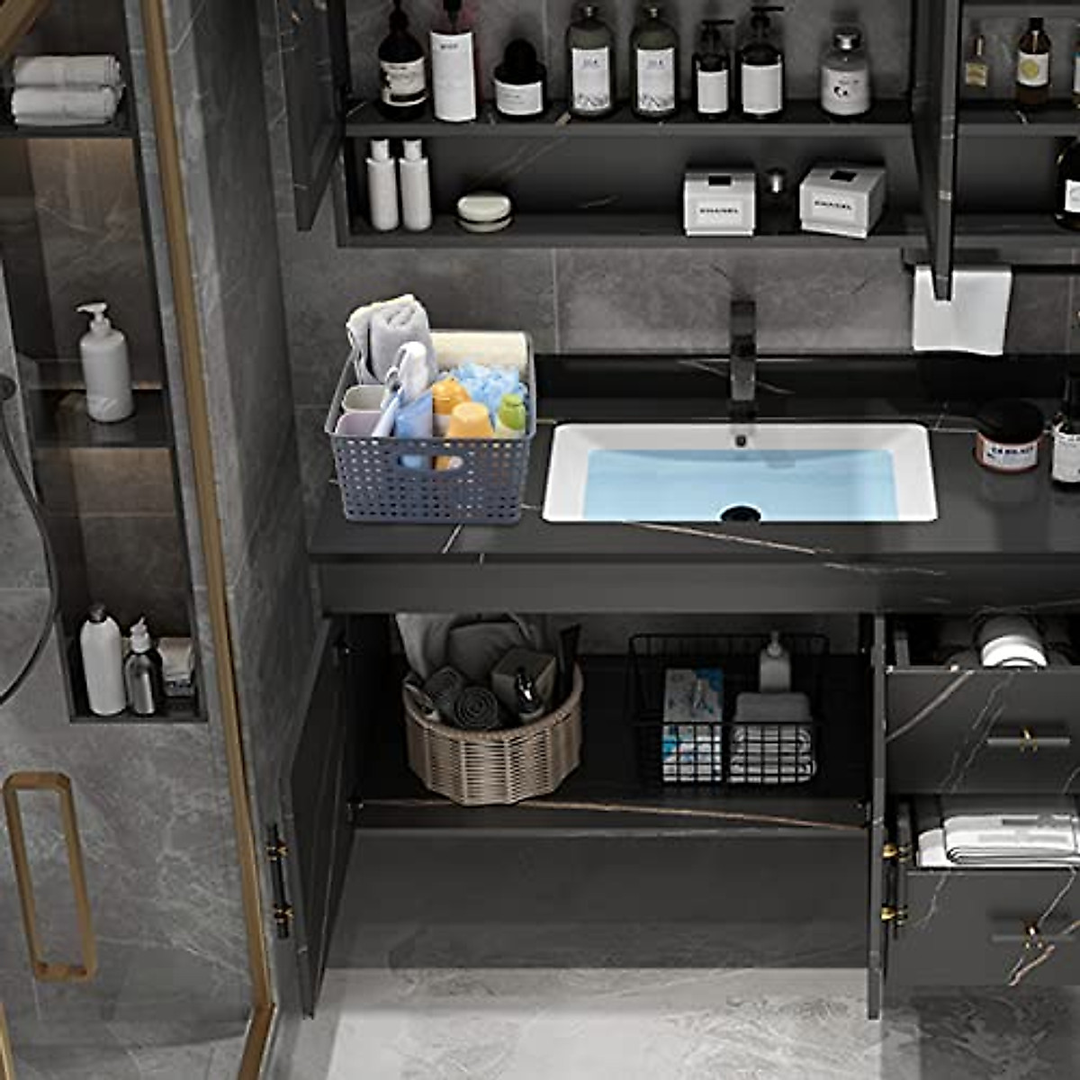 Tstorage Plastic Storage Baskets, Grey, 4 Packs