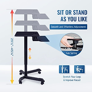 VONLUCE Standing Desk with Keyboard Tray, Mobile Stand Up Computer Desk, Height Adjustable 2 Tier Rolling Laptop & Monitor Stand, 26x18 Compact Home and Office Workstation with Gas Spring Lift, Black