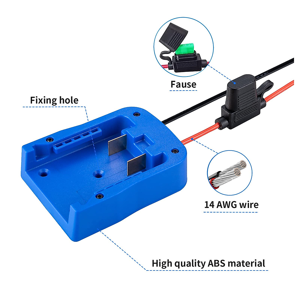 Power Wheel Adapter for Kobalt 24V Max Battery with Fuse & Wire terminals, Power Connector for Rc Car, 14 Gauge Robotics, Rc Truck, DIY use, Work for KB624-03 KB524-03 KB424-03 KB224-03 Battery