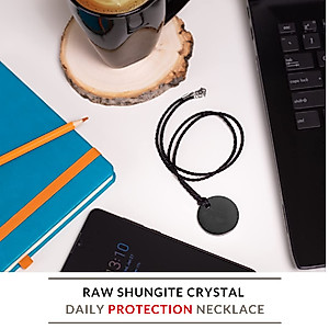 QUANTHOR Shungite Stones Protection Necklace | Authentic from Karelia Shungite Crystal with Carbon Fullerenes | Bad Energy Protection Shungite Necklace (Round)