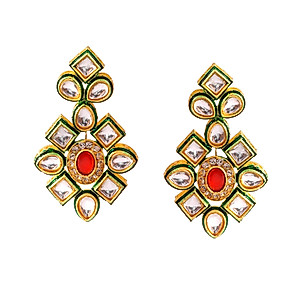 JewarHaat Indian Bollywood Gold-Plated Pearls Studded & Beaded Long Jewellery Set For Women (Kundan Inspired, Peach)