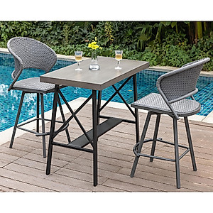 VICLLAX Outdoor Swivel Bar Stool Set of 6, Patio Bar Chairs Metal Counter Height Bar Stools Wicker Barstools for Garden Balcony Porch, Light Grey