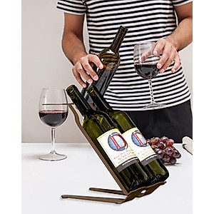 di prima usa Countertop Wine Rack Metal Wine Rack for Table – Small Wine Rack for Tabletop Décor – Wine Rack Holder for 2 Glasses & 2 Bottles - Corten/Chestnut