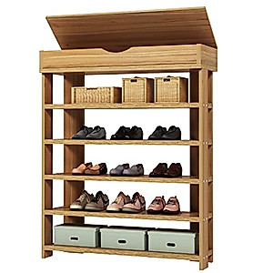 soges 5-Tier Wooden Shoe Rack with Storage Cabinet, 29.5 inches Vertical Free Standing Shoe Shelf, Shoe Organizer Storage Cabinet for Entryway, Living Room, Hallway, Doorway, Teak