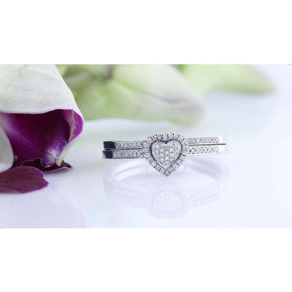 Dazzlingrock Collection 0.23 Carat (ctw) Round White Diamond Heart Shaped Engagement Ring Set for Women in 10K White Gold, Size 7