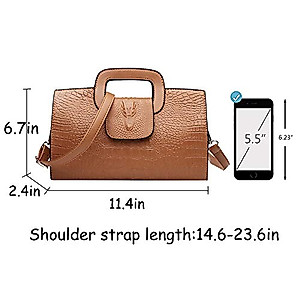 ZLMBAGUS Women Vintage Flap Tote Top Handle Satchel Handbags PU Leather Clutch Purse Alligator Print Casual Messenger Shoulder Crossbody Bag Z-Brown