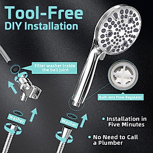 High-Pressure 9-Setting Handheld Shower Head Set- Extra Long 6 ft Durable & Flexible Stainless Steel Hose - Adjustable Brass Bracket | Anti-Clog Nozzles| Enjoy Spa Experience Shower Chrome