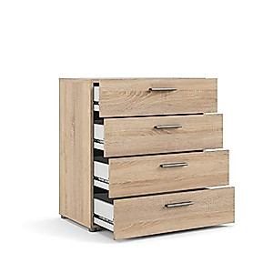 Tvilum Bedrooms, Living Areas, or Entryways, Silver Handles, Steel Brackets at Bottom 4 Drawer Chest, 15,85 in D x 26,81 in H x 31,57 in W, Oak