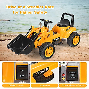 Costzon Ride on Car, Excavator Toy w/Front Loader, Horn, Forward/Backward, Controllable Digging Bucket, Digger, 6V Battery Powered Electric Vehicle Construction Tractor, Electric Car for Kids