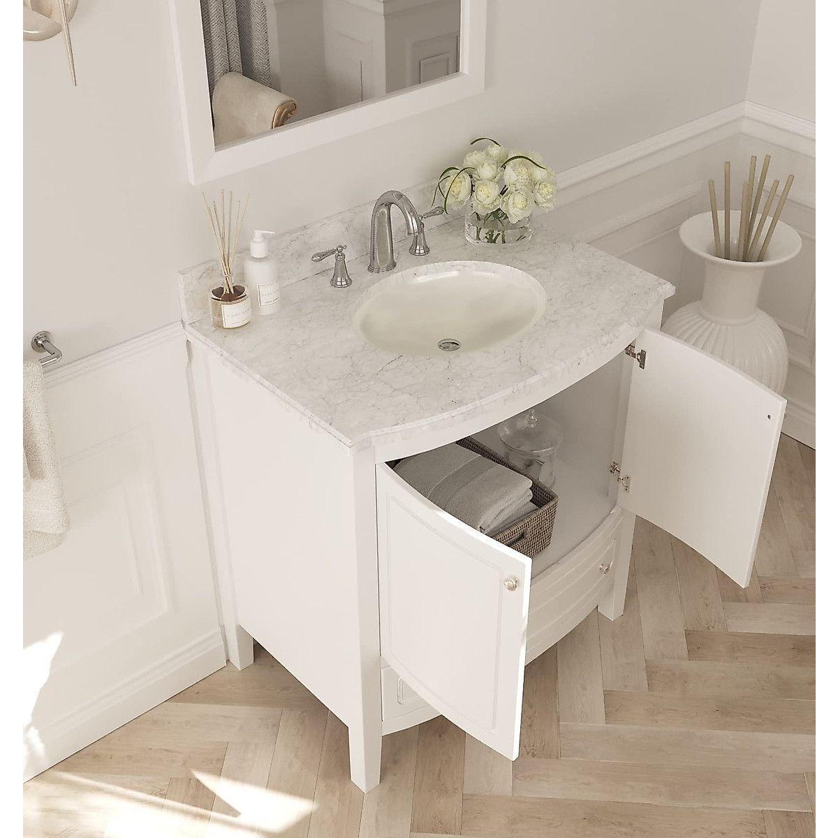 Laviva Estella 32 - White Cabinet White Carrara Marble Countertop