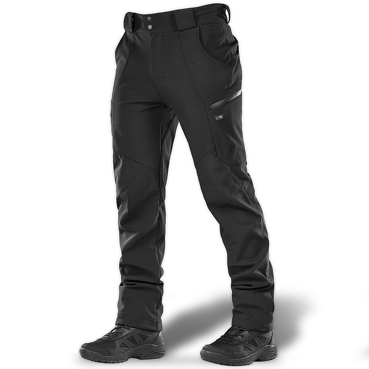 M-Tac Winter Tactical Pants for Men Softshell Insulated Fleece Lined Cargo Pants (Black, M)