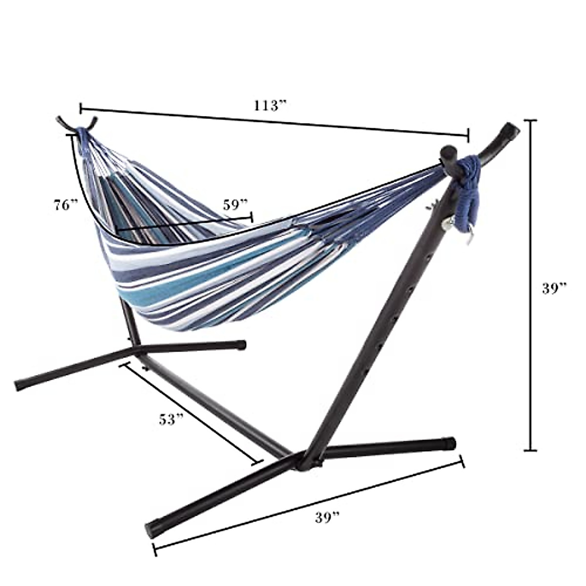 Double Brazilian Hammock with Stand Included – Woven Cotton, 2-Person, Outdoor Swing with Frame for Camping, Backyard, or Patio by Pure Garden (Blue)