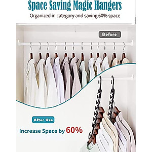 10 Magic Hangers with 50pack Velvet Hangers - Your Wardrobe's Best Friends, Black Felt Hangers Non Slip with Rose Gold Hook, Premium Felt Hangers for Adult, Heavy Duty