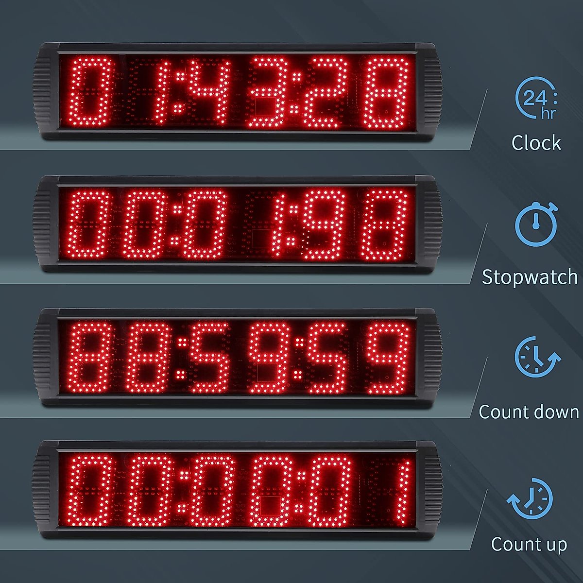 GANXIN 5 Inch LED Race Clock with Tripod for Running Events,Marathon Countdown Clock,Gym Timer Clock,Count Up,Stopwatch,Wireless Remote Control&APP Control,5 Levels Brightness Adjustable (Red)