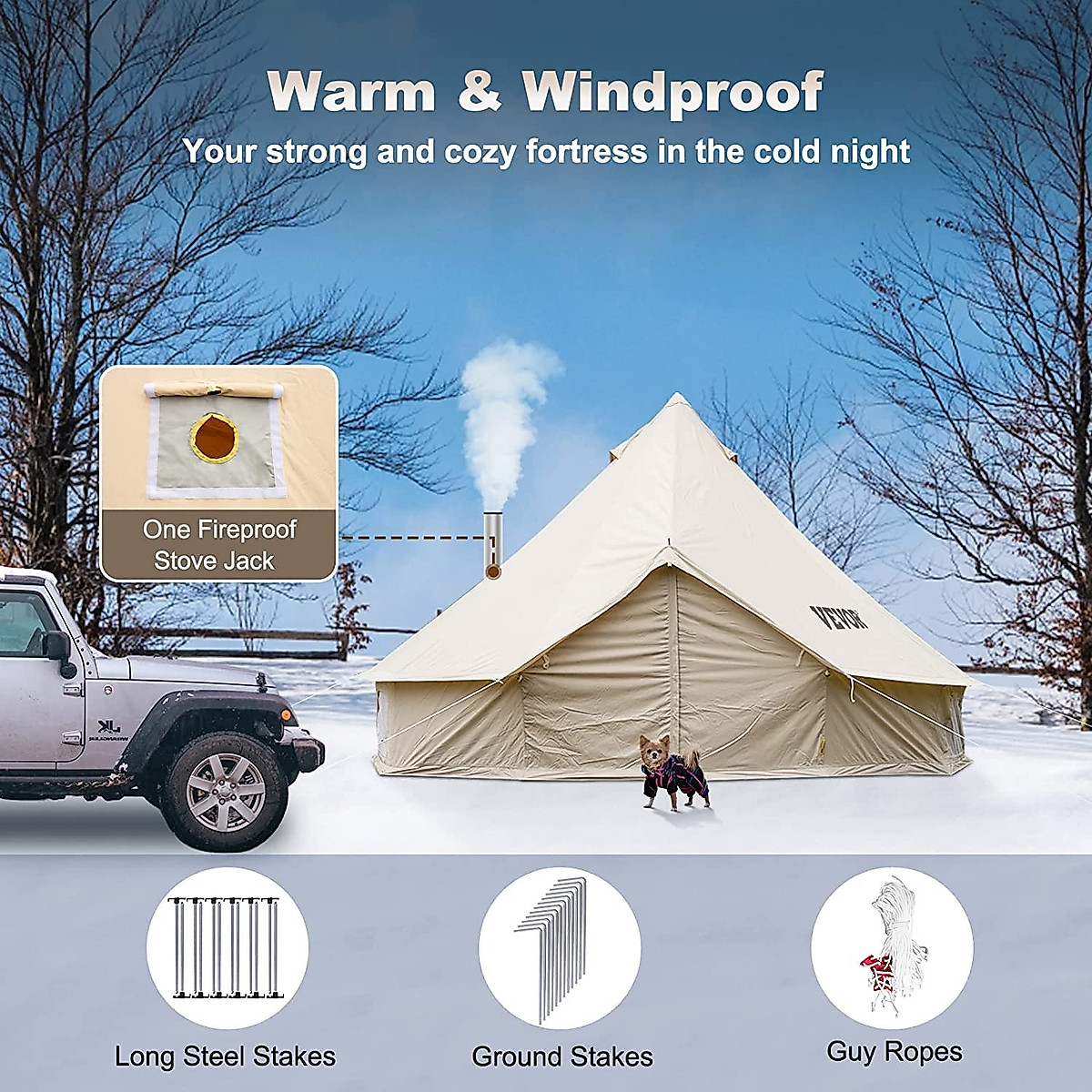 Happybuy Bell Tent for Family Camping Outdoor Hunting Party in 4 Seasons, 9.8ft/3m 100% Cotton Canvas Yurt Tent - w/Stove Jack, Luxury Glamping , Waterproof