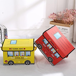 Bus Storage Box for Kids, Foldable Toy Boxes Books, Children's Toy Bin with Lids, School Design for Boys and Girls, Multi-Function Toy Box, Gift Set, Toddler Playroom (3)