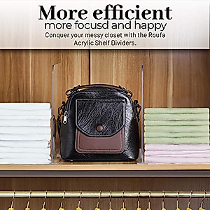 ROUFA 4Pcs Clear Acrylic Shelf Dividers, Adjustable Closet Organizer Fit for Any Thickness of Shelves, Multi-Purpose Wood Shelf Separators for Bedroom, Kitchen, Office, Bathroom, 11.8''x11''